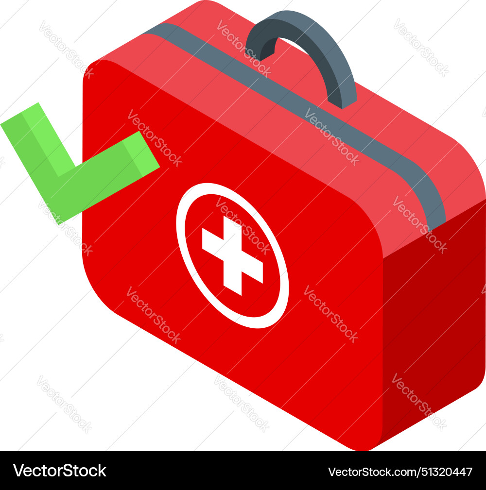 Isometric first aid kit with check mark Royalty Free Vector