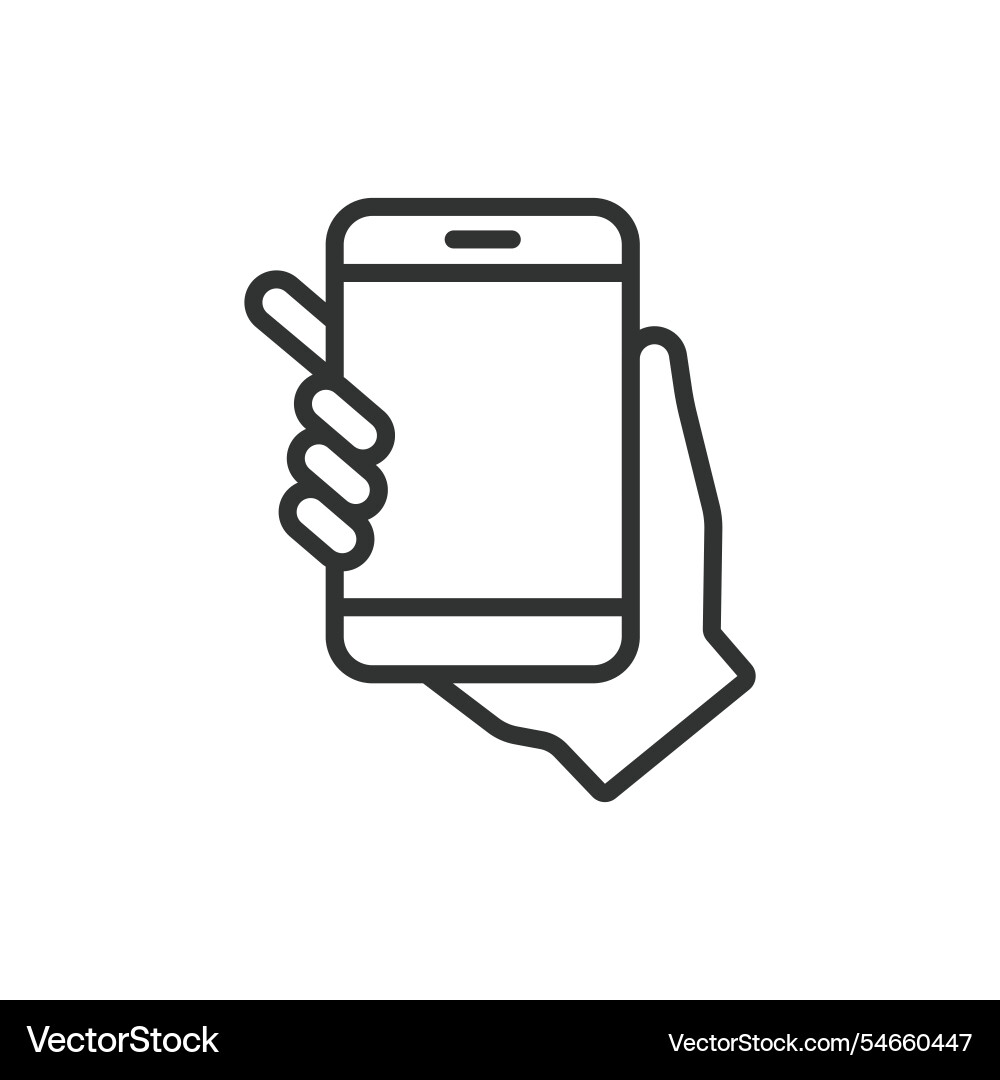 Phone on a hand icon in line design Royalty Free Vector