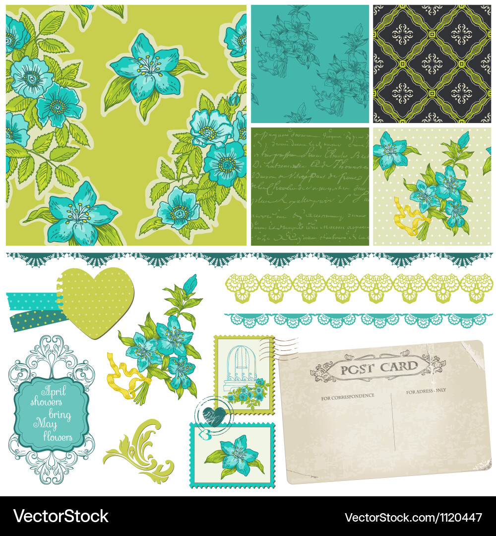 Scrapbook design elements - blue flowers Vector Image