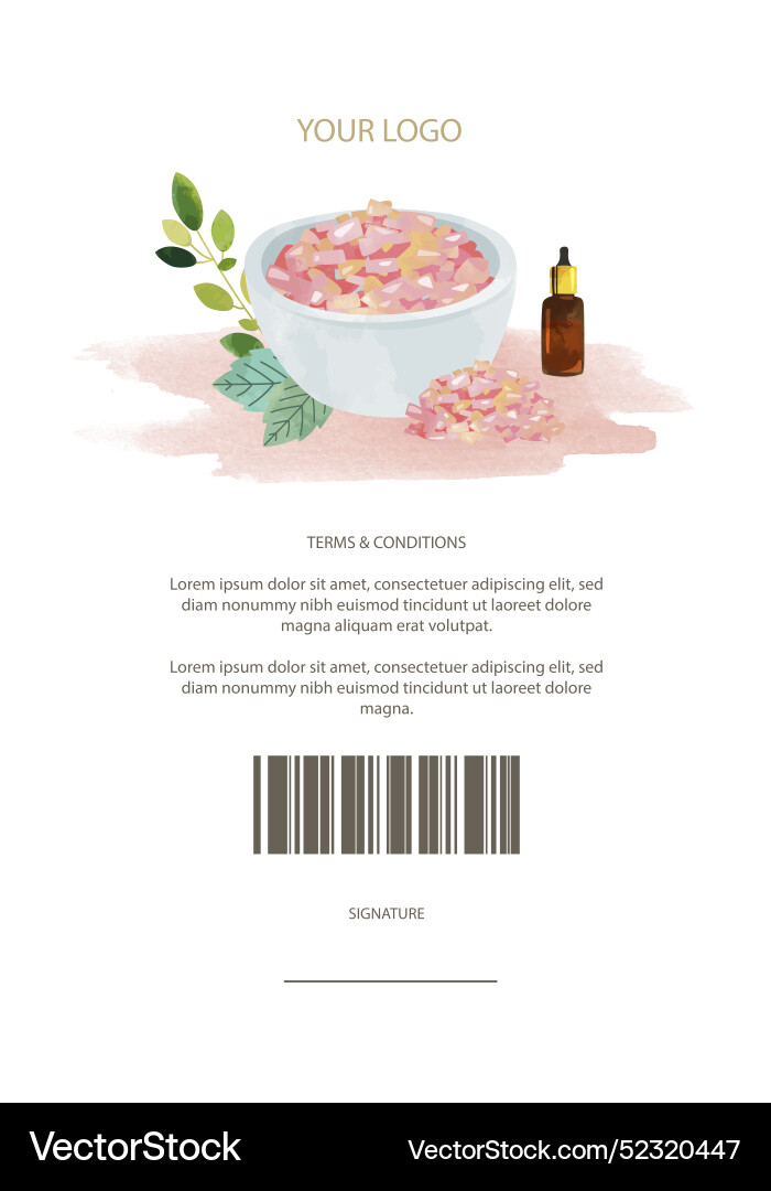 Watercolor spa treatment id card Royalty Free Vector Image