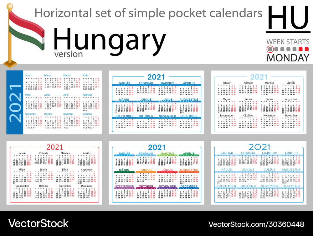 2021 Hungary Calendar - Pocket Style Royalty Free Vector