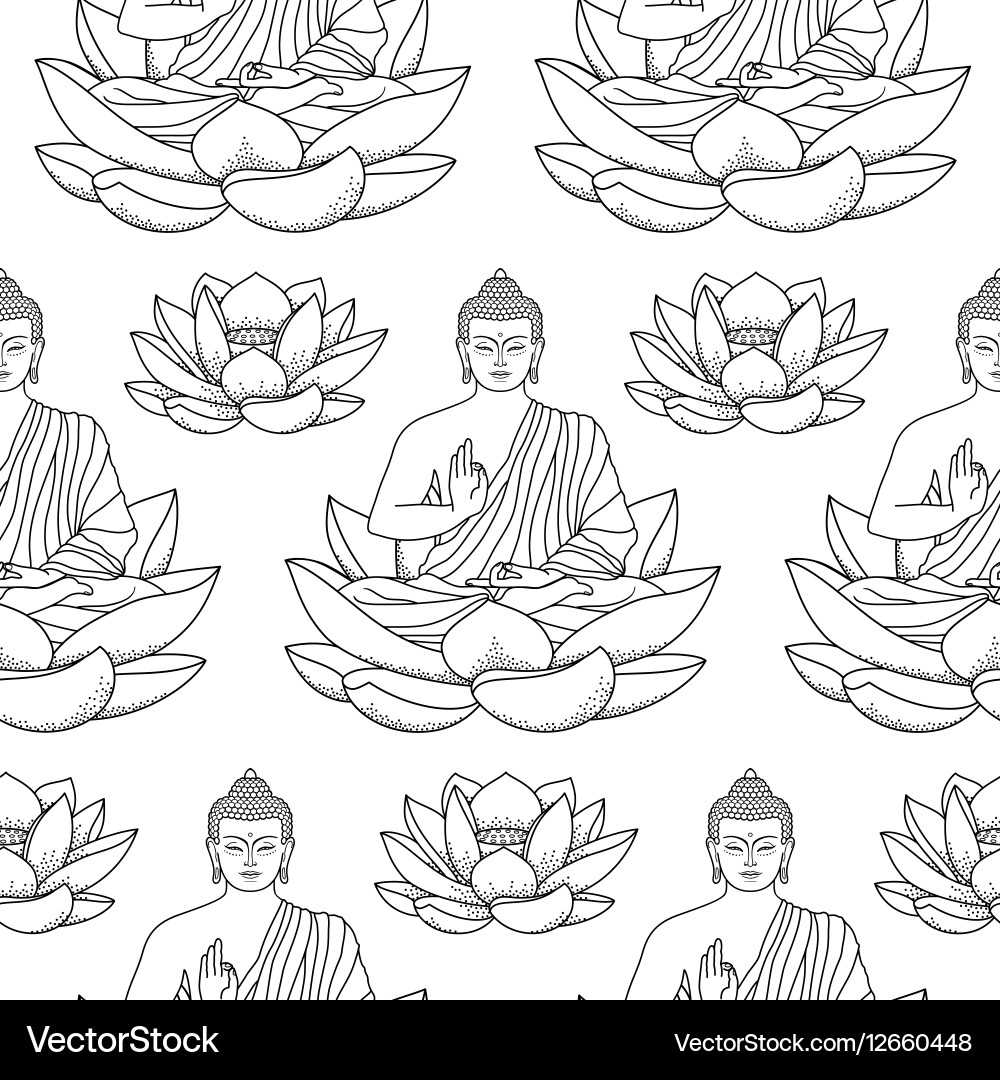 Buddha sitting on lotus seamless pattern Vector Image