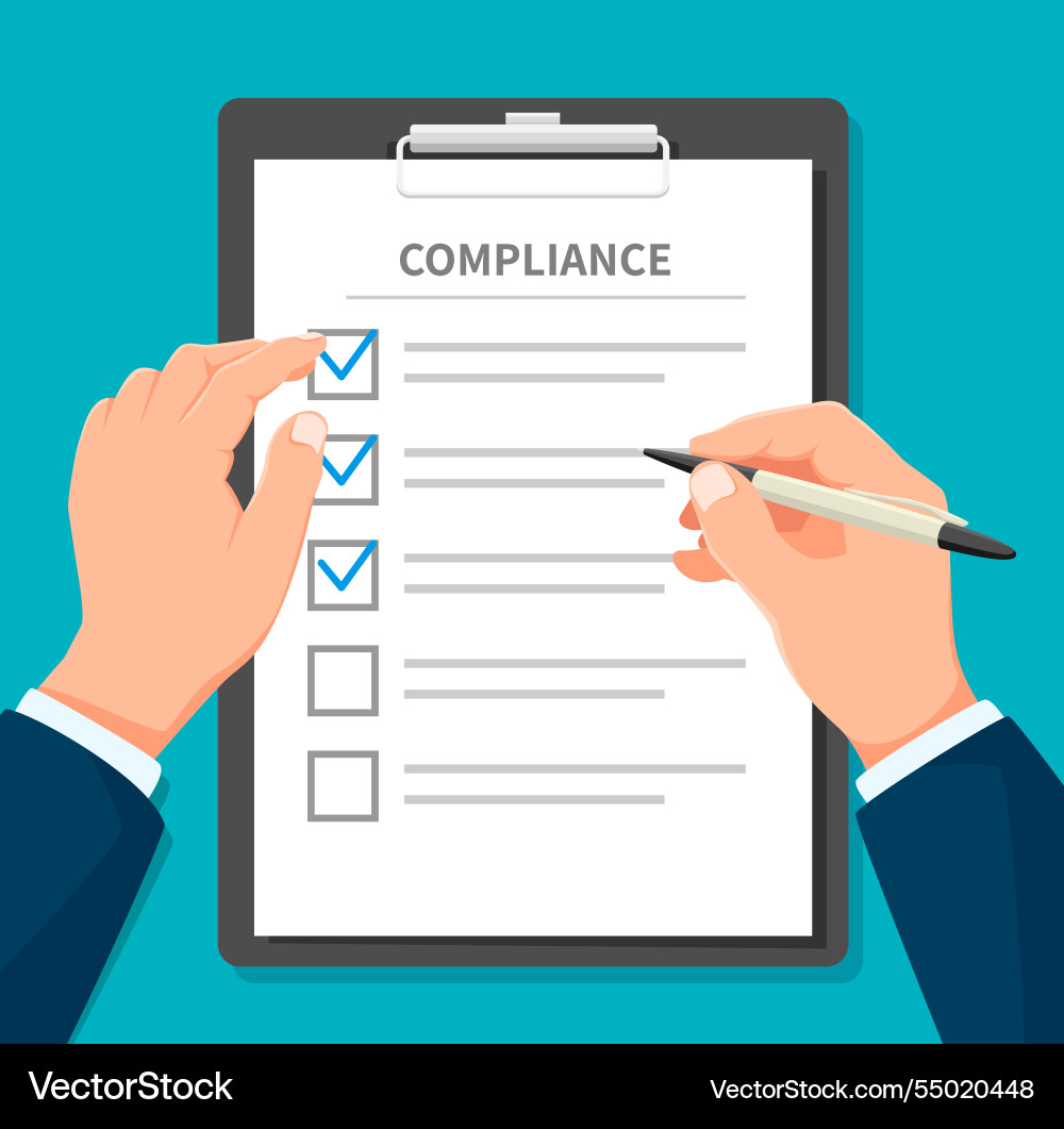 Compliance policy document clipboard hand and pen Vector Image
