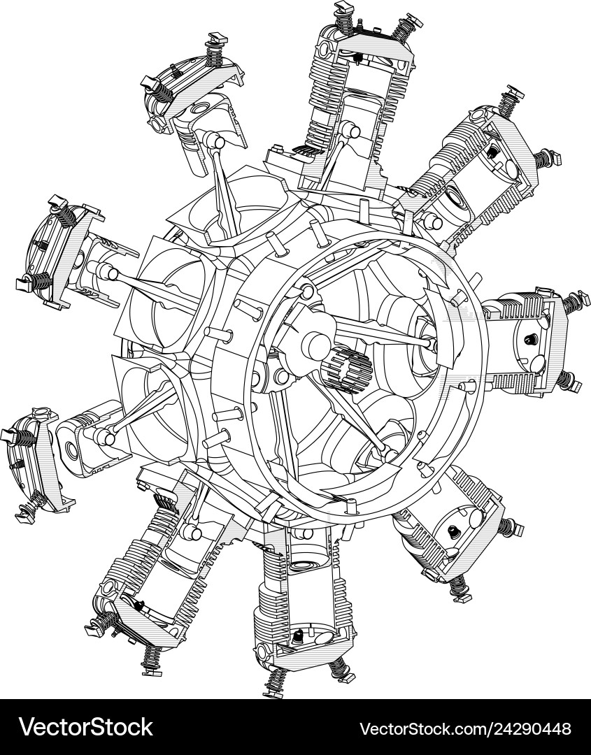 Disassembled radial engine on a white Royalty Free Vector
