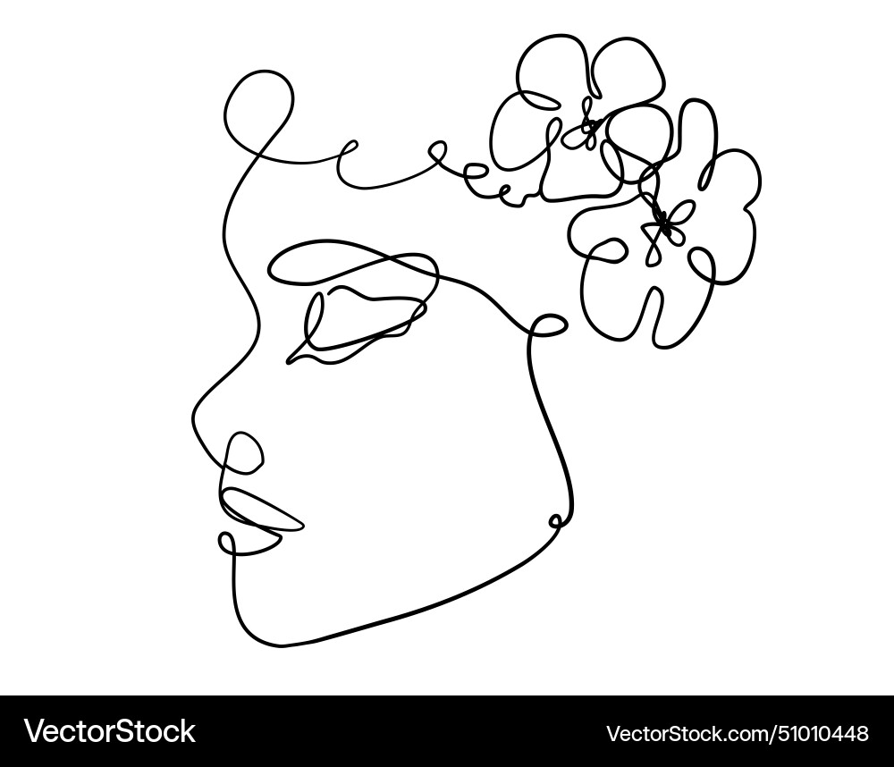 Elegant one-line female face silhouette Royalty Free Vector