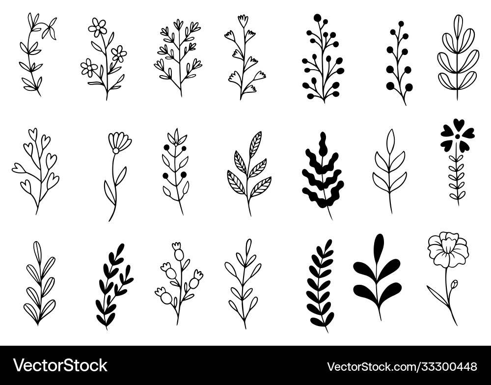Hand Drawn Floral Doodle Set Royalty Free Vector Image