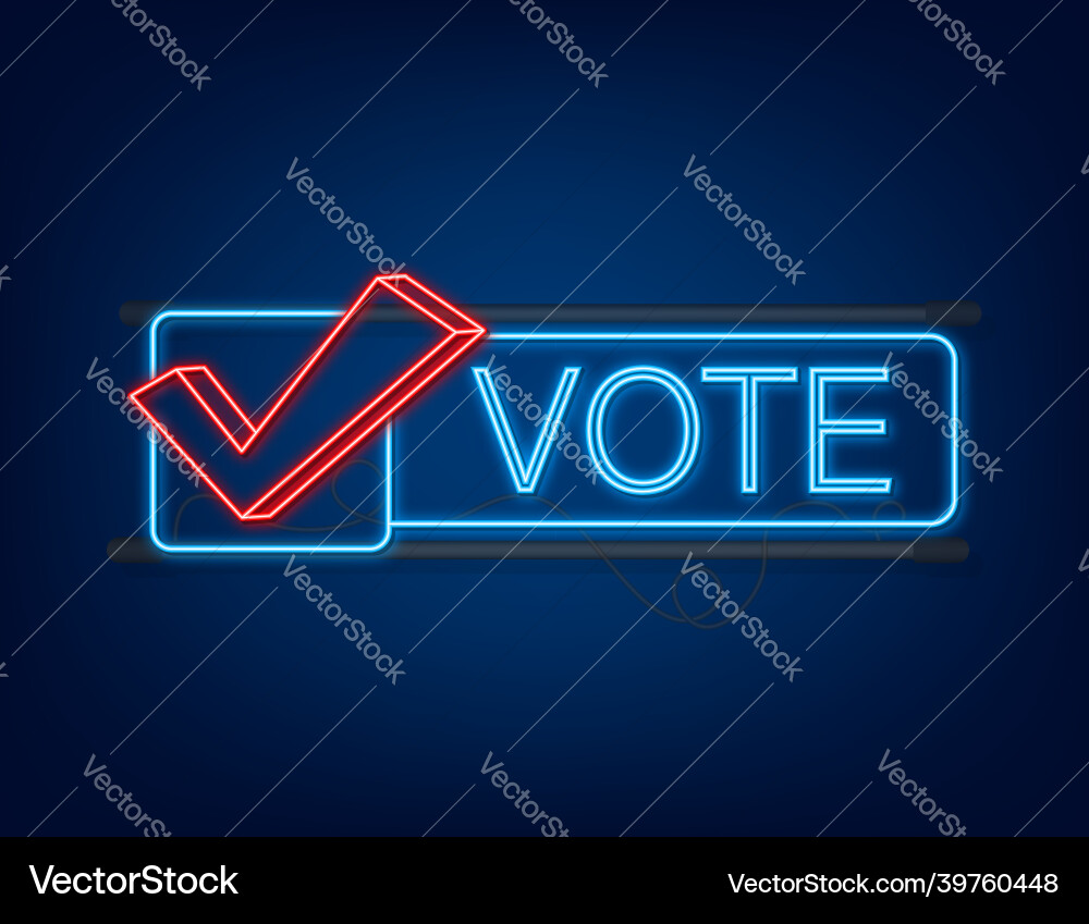 Vote symbols check mark icon label neon Royalty Free Vector