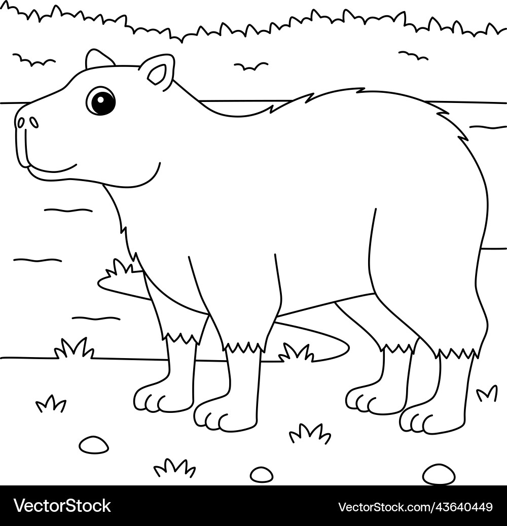 Capybara animal coloring page for kids Royalty Free Vector