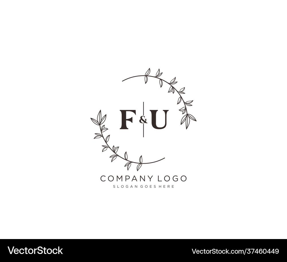 Initial fu letters beautiful floral feminine Vector Image