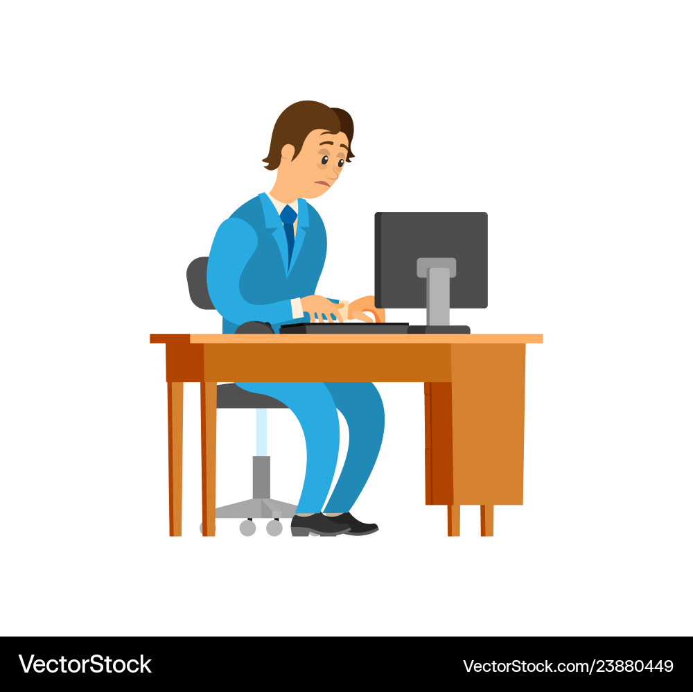 Novice working at new office job man workplace Vector Image