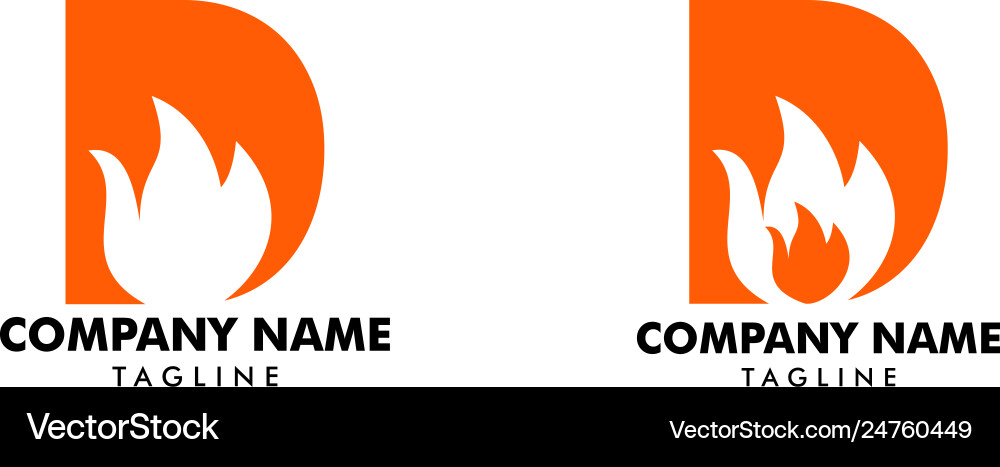 Set letter d with flame fire logo design Vector Image