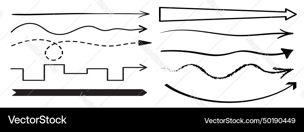 Straight long arrows isolated signs set Royalty Free Vector