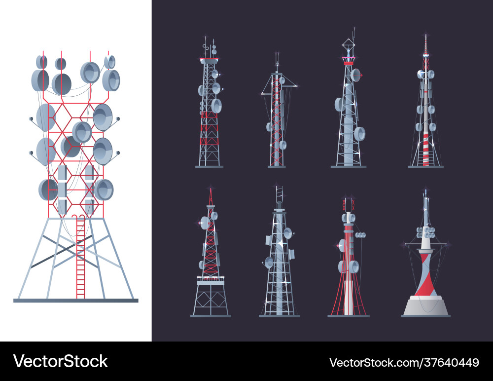 Wireless towers network communication buildings Vector Image