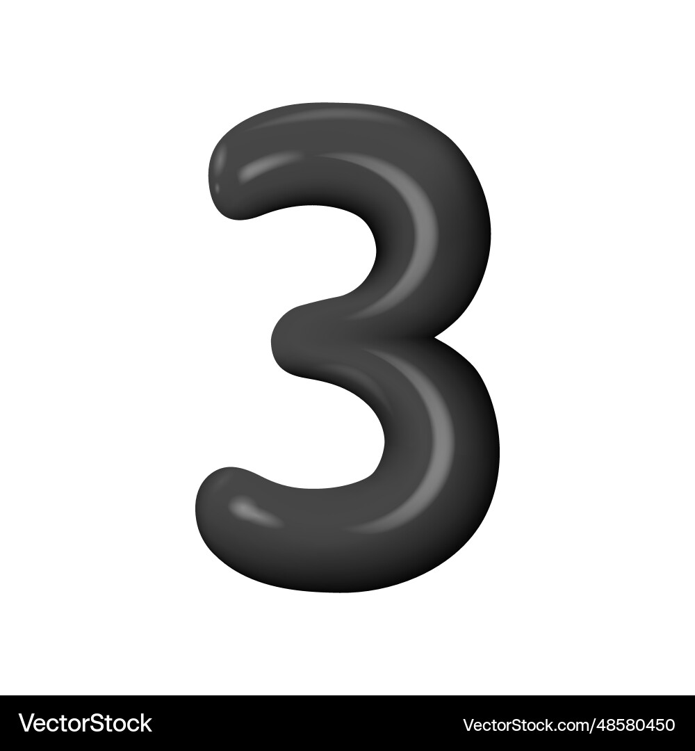 3d black number 3 realistic plastic Royalty Free Vector