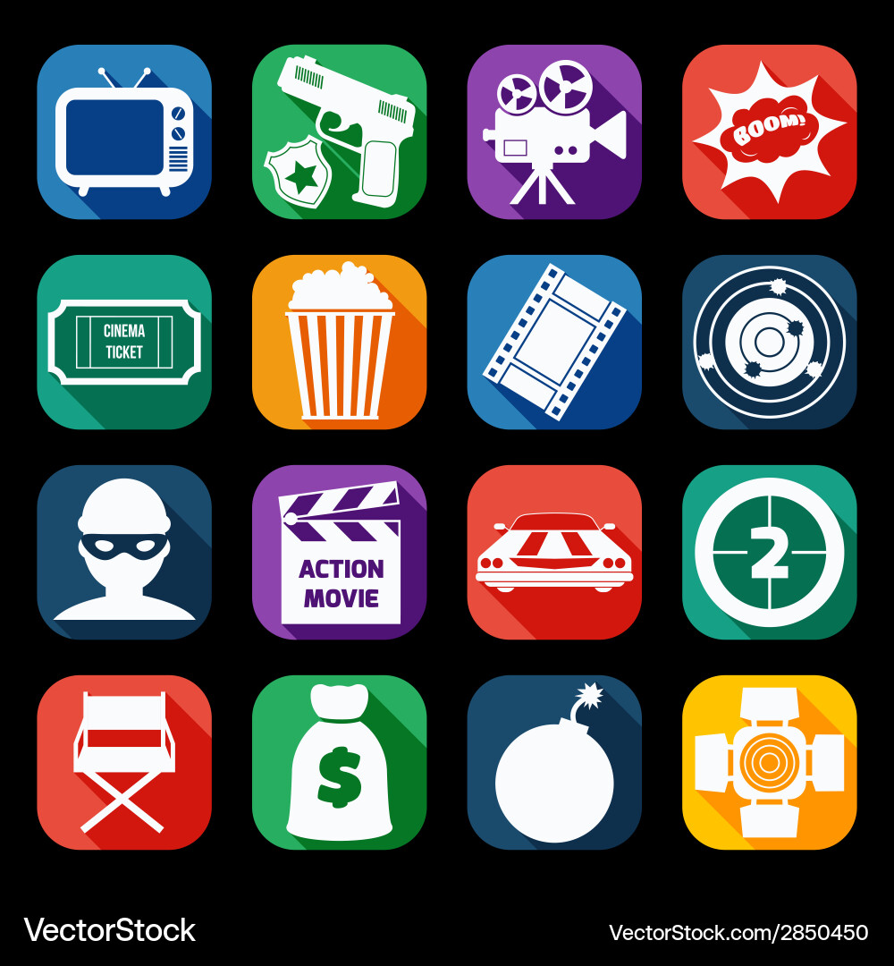 Action movie icons set Royalty Free Vector Image