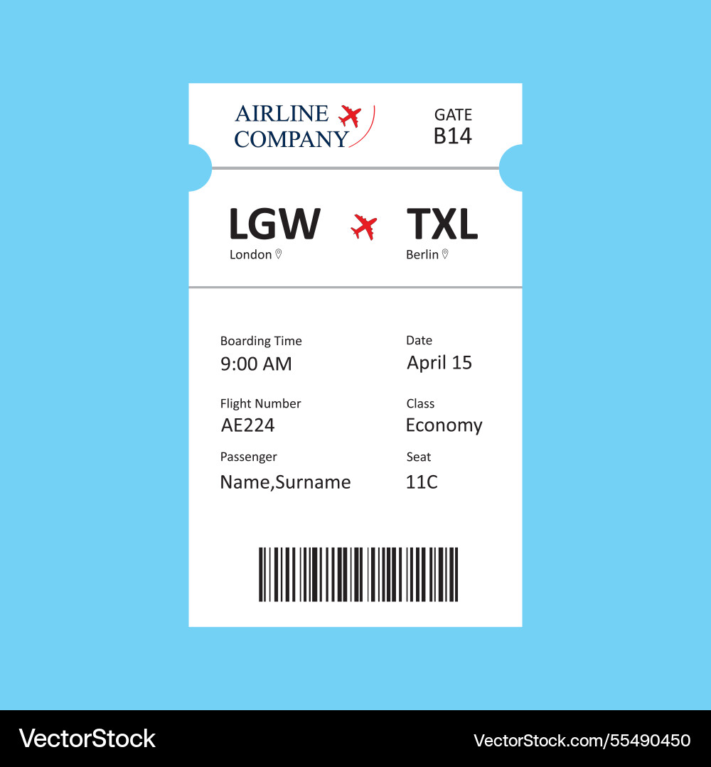 Airline boarding pass ticket template with qr code