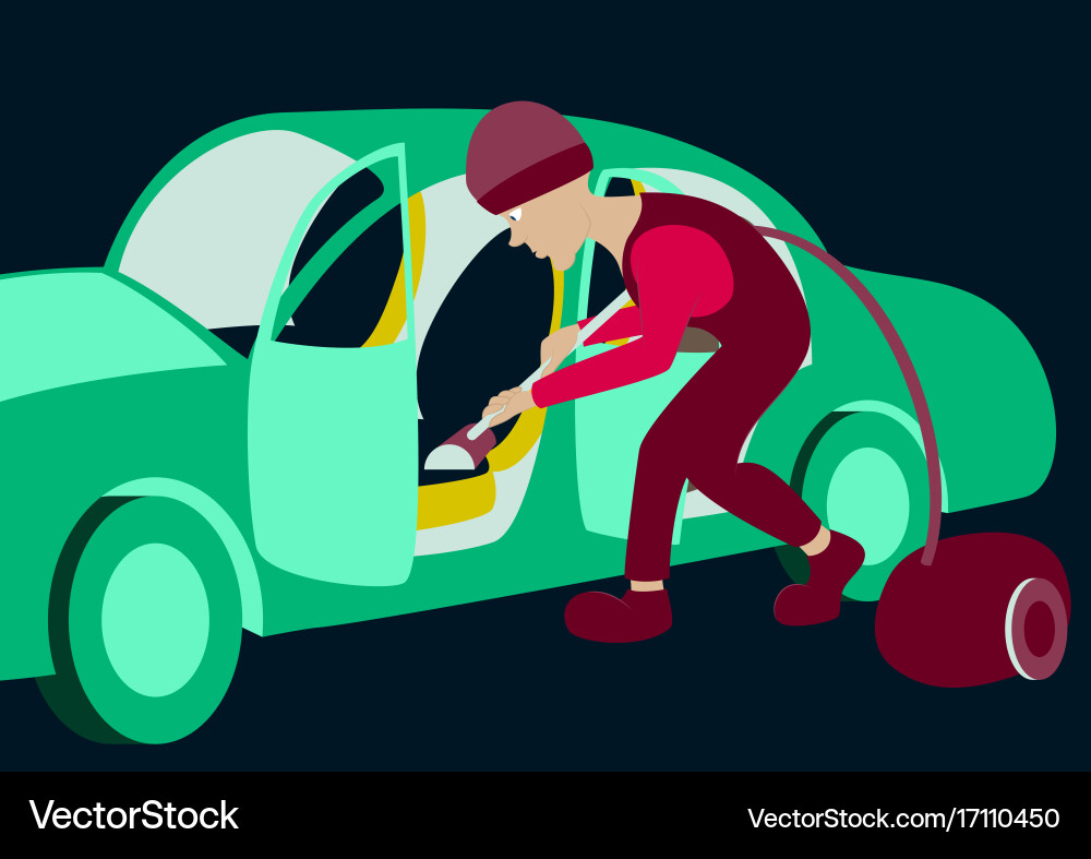 Cleaning car interior worker making use Royalty Free Vector
