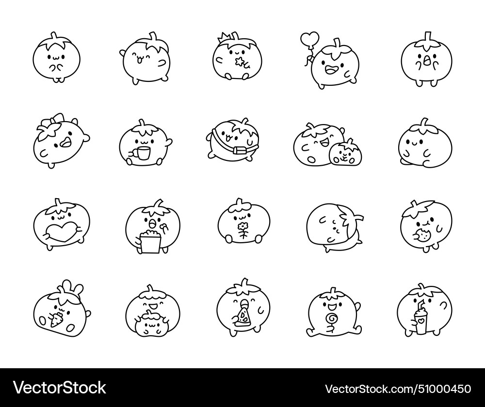 Funny smiling tomato character coloring page Vector Image