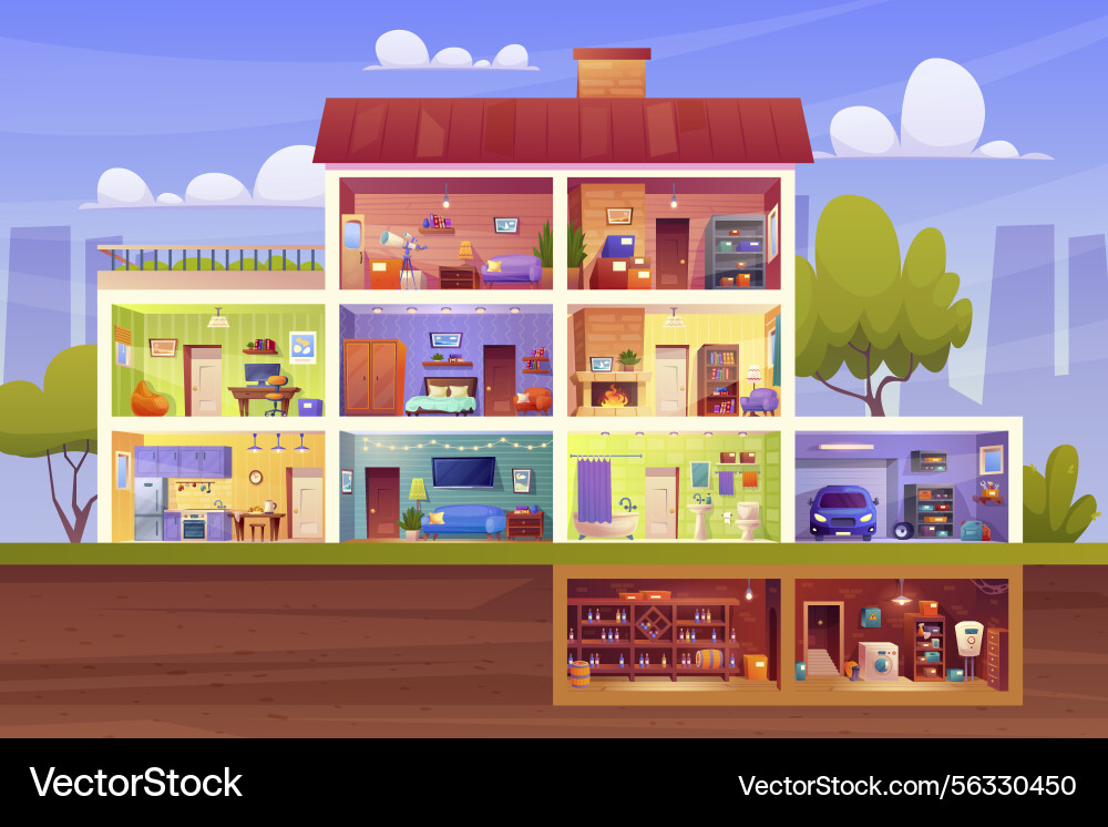 House cross section home room cutaway view inside Vector Image
