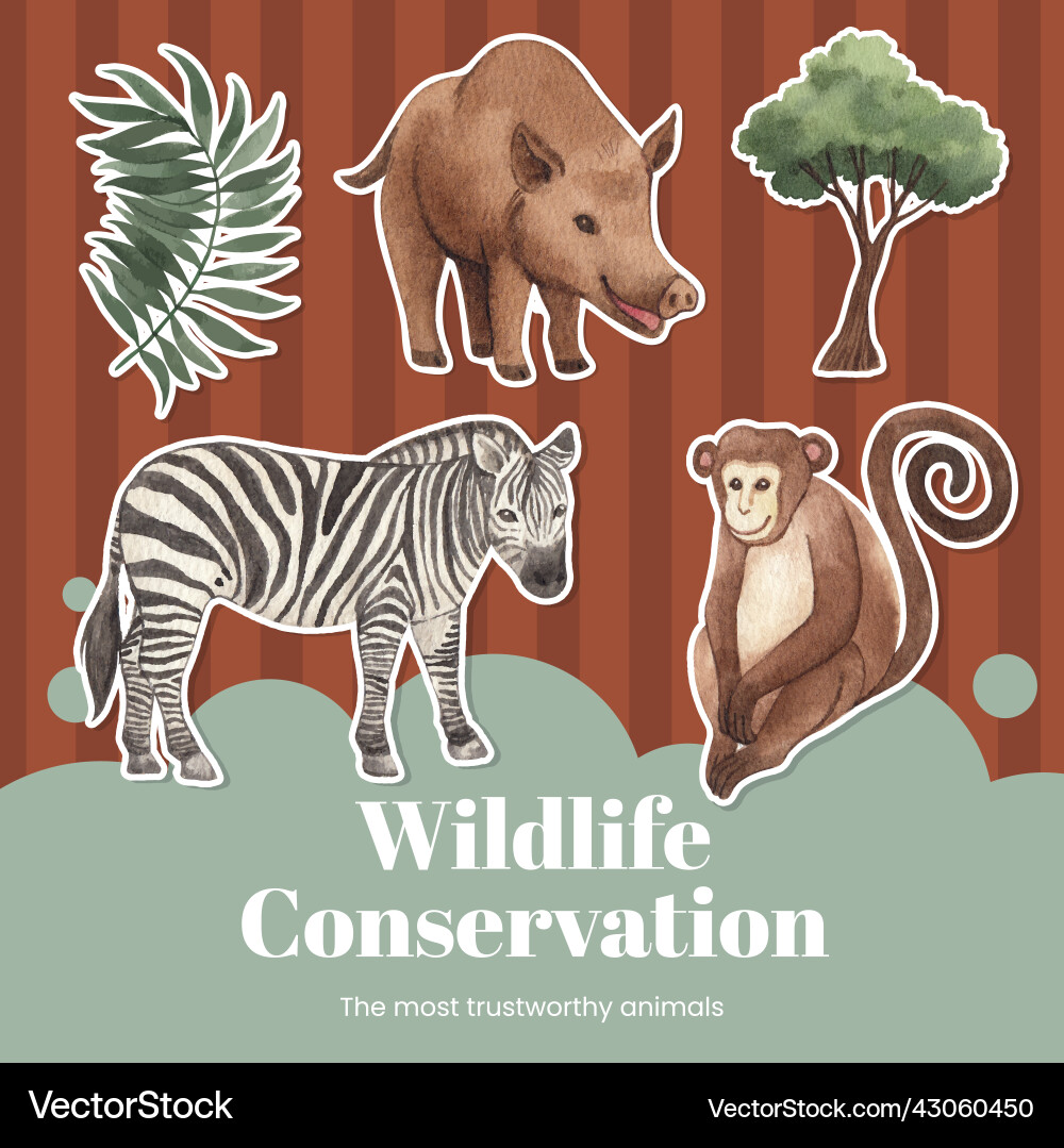 Sticker template with tropical wildlife Royalty Free Vector