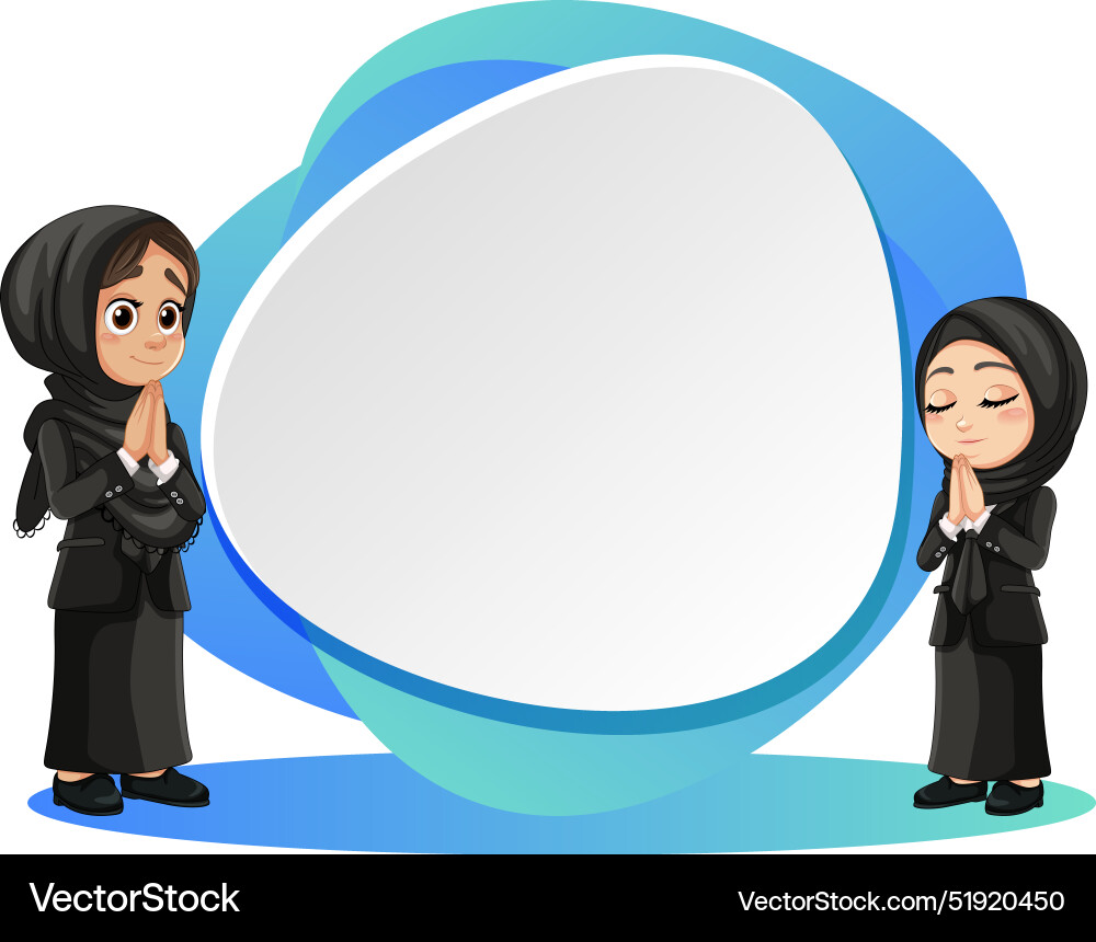 Two women in respectful greeting pose Royalty Free Vector