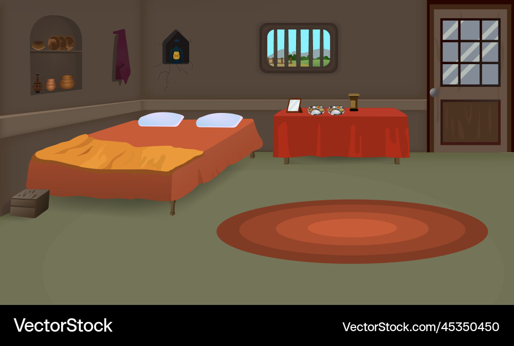 Village room inside cartoon background Royalty Free Vector