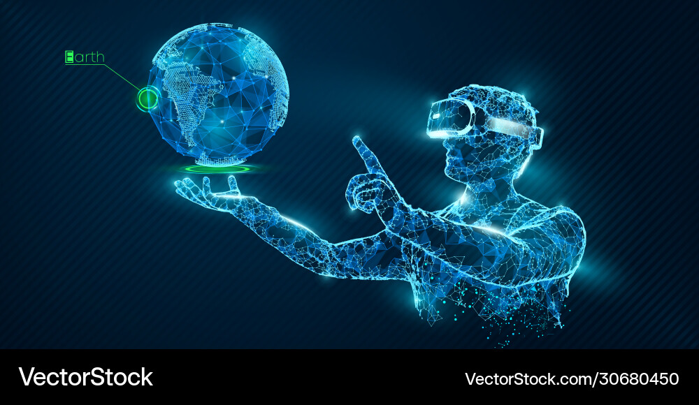 Vr headset holographic wireframe planet Royalty Free Vector
