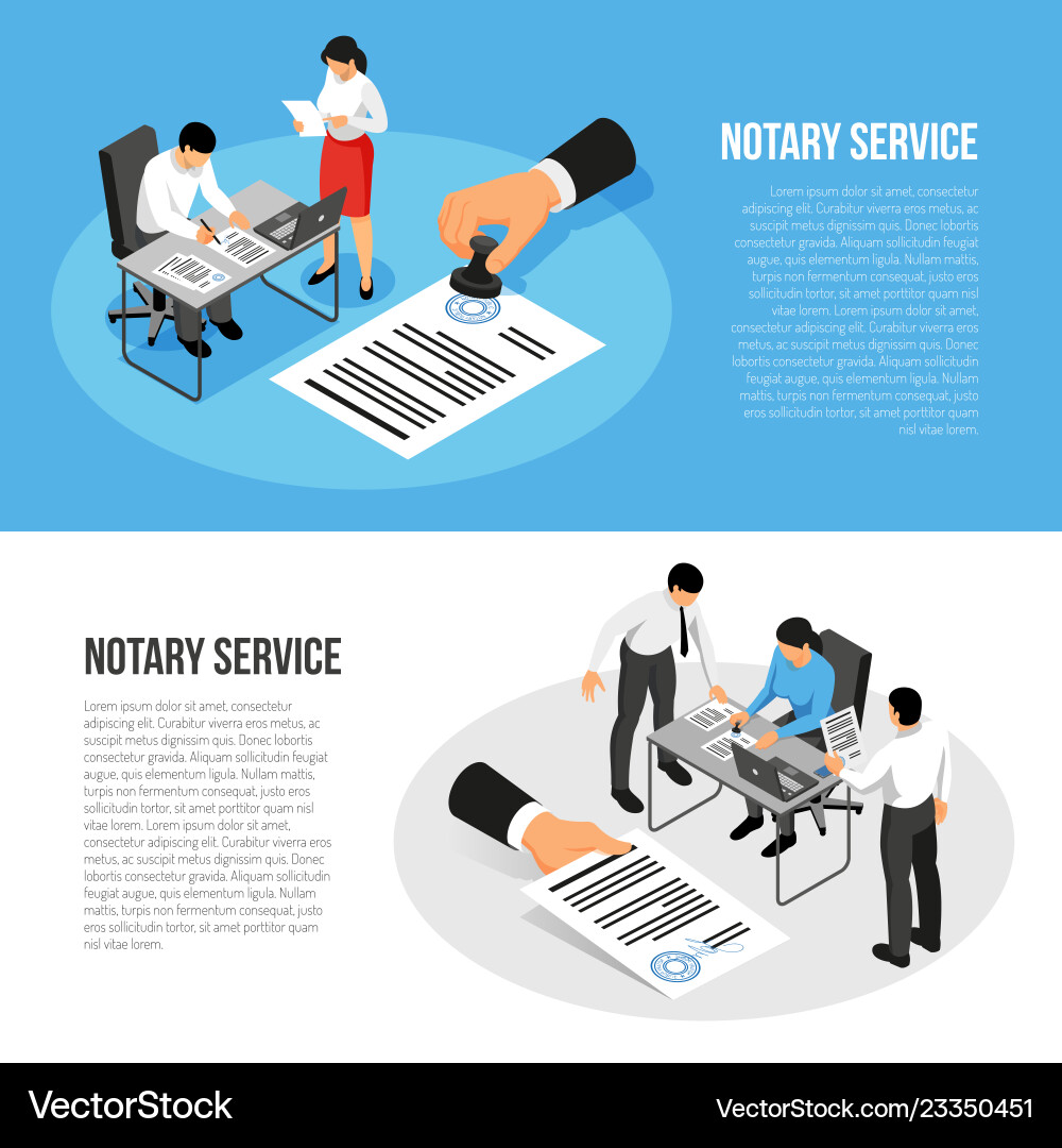 Notary service isometric banners Royalty Free Vector Image