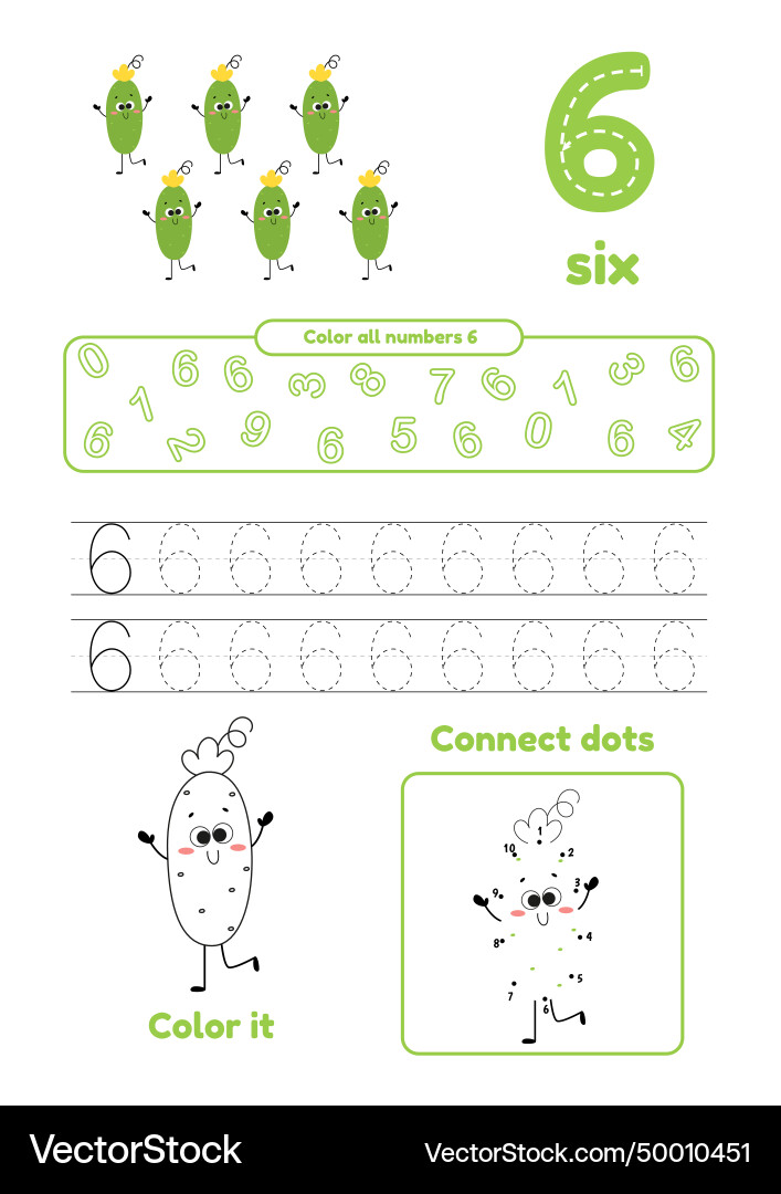 Number 6 Dot to Dot Coloring Page Royalty Free Vector Image