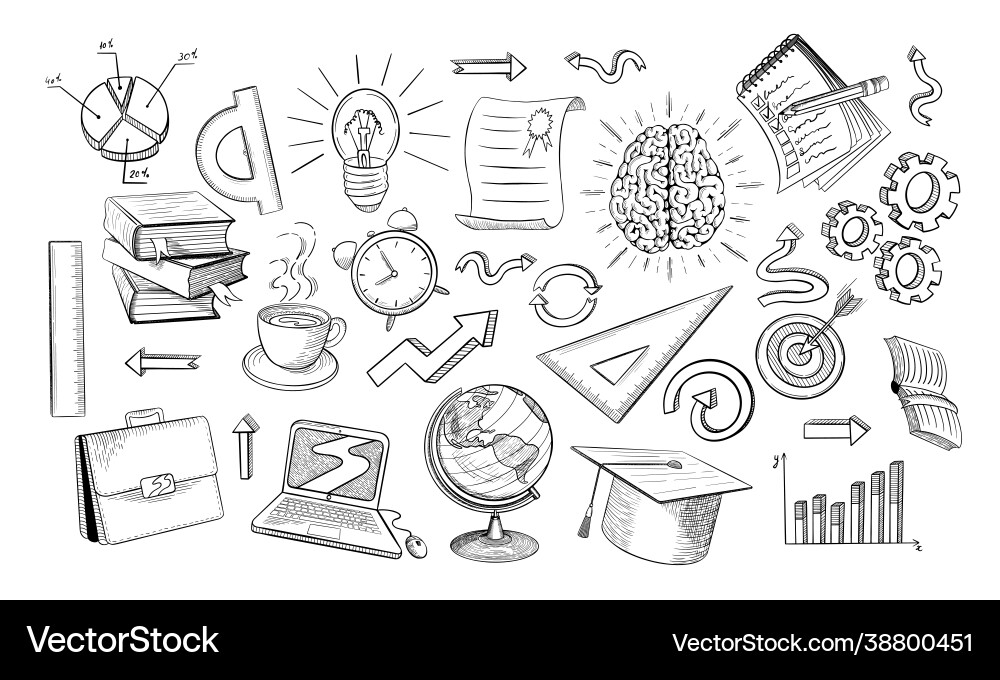 Online education doodles set Royalty Free Vector Image