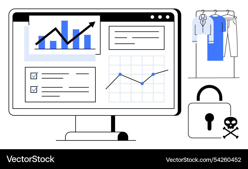 Analyzing business data on computer screen Vector Image
