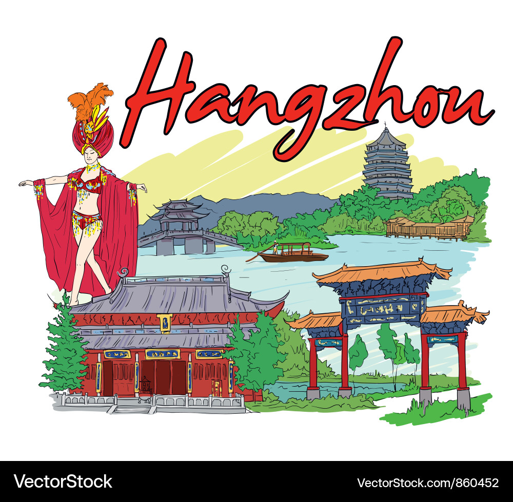 Hangzhou doodles Royalty Free Vector Image - VectorStock