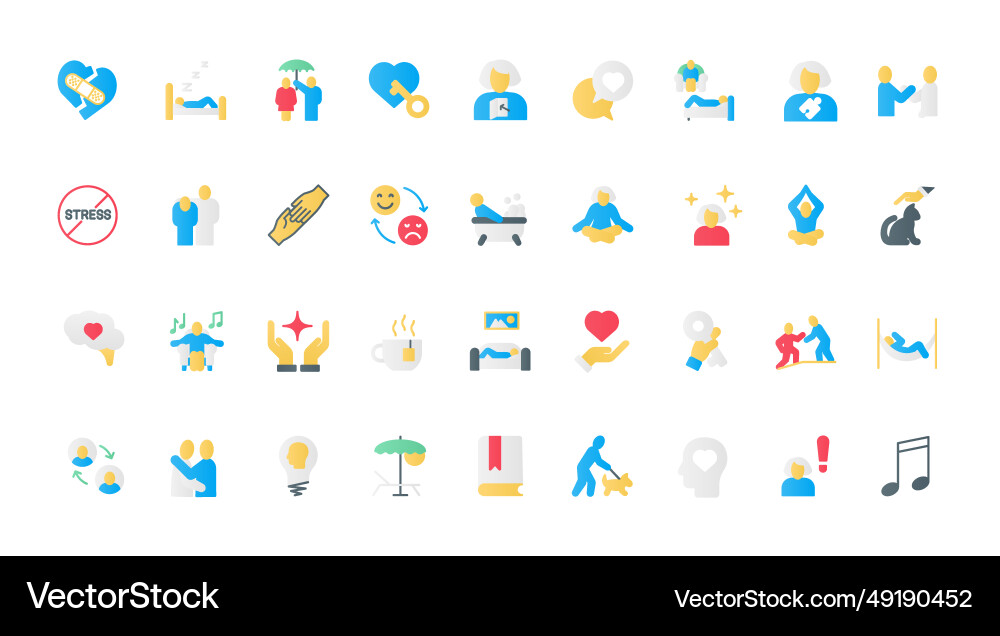 Help and support in stress wellbeing flat icons Vector Image