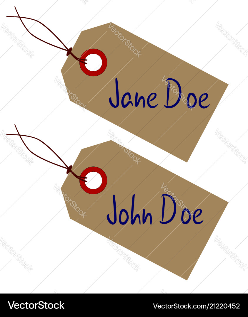 Jane and john doe tags Royalty Free Vector Image