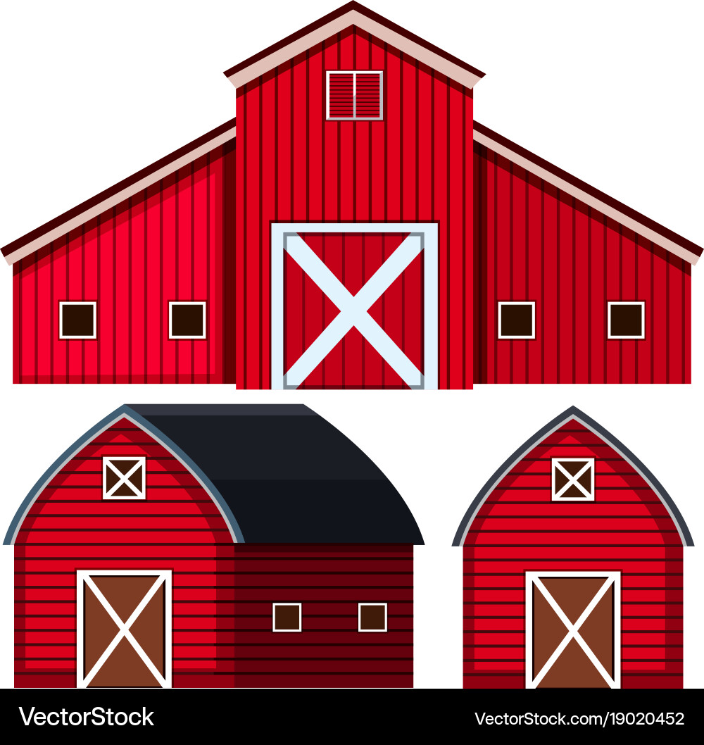 Red barns in three designs Royalty Free Vector Image