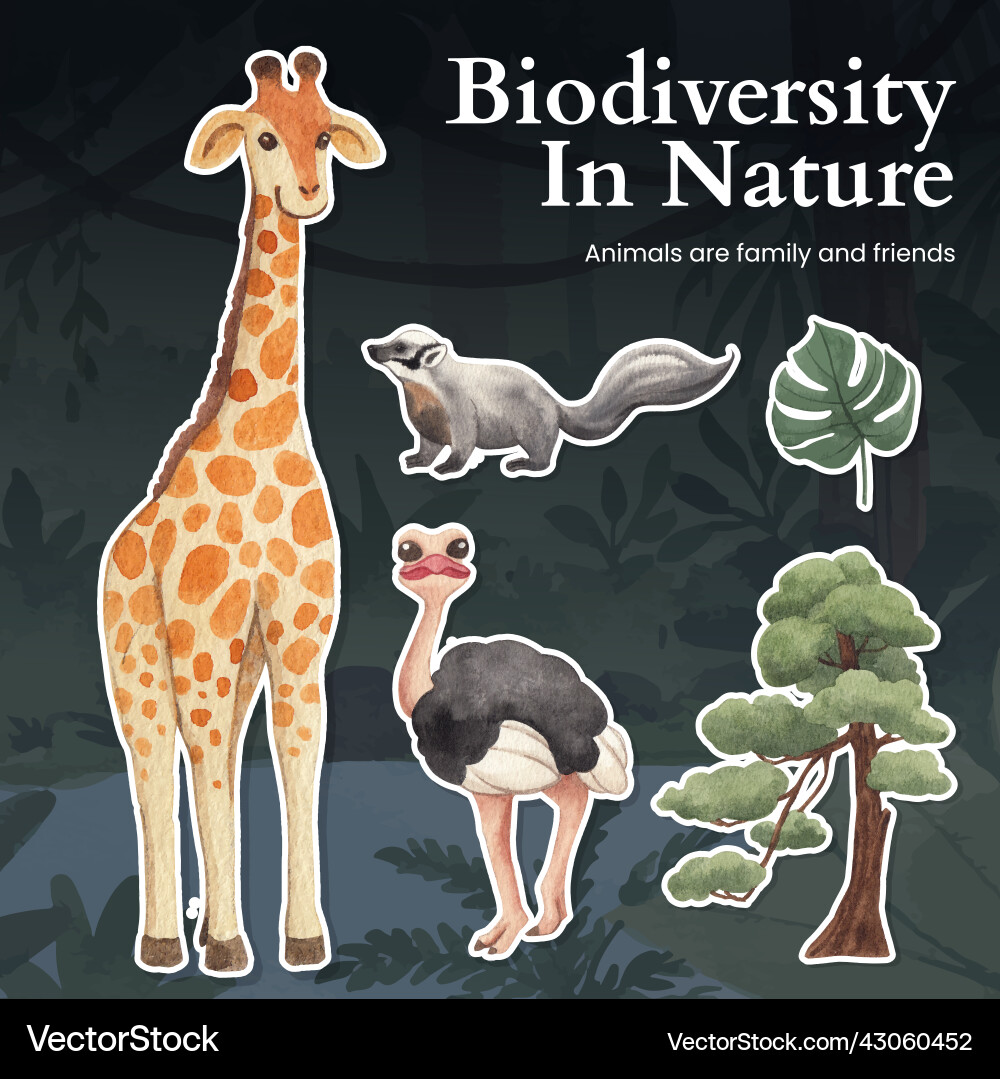 Sticker template with tropical wildlife Royalty Free Vector