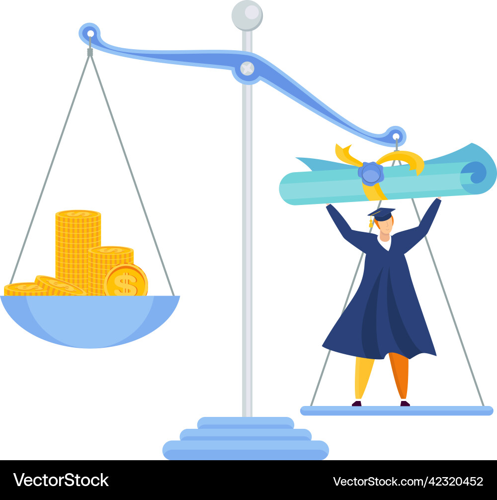 Student with a diploma on scales education Vector Image