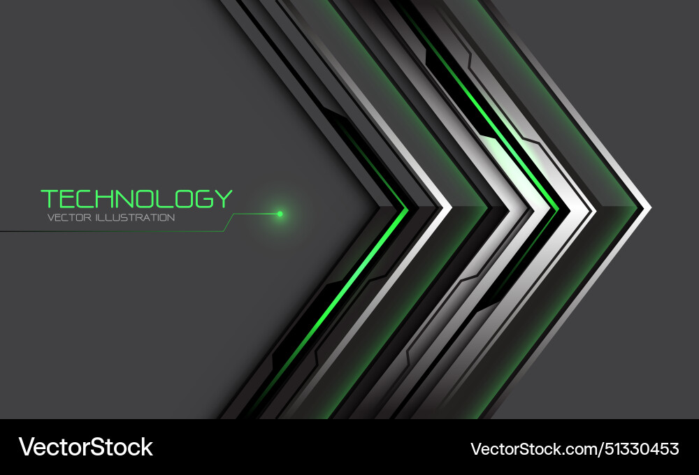 Abstract silver black circuit green cyber arrow Vector Image