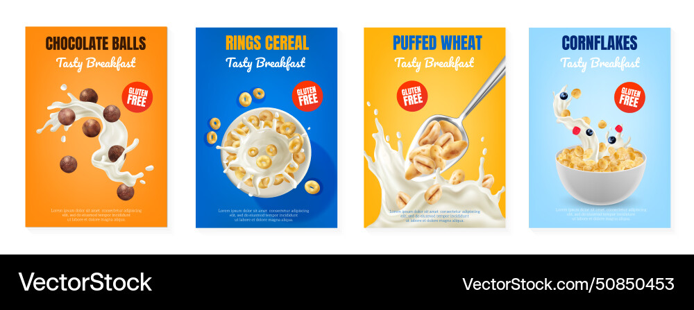 Breakfast cereal poster set Royalty Free Vector Image