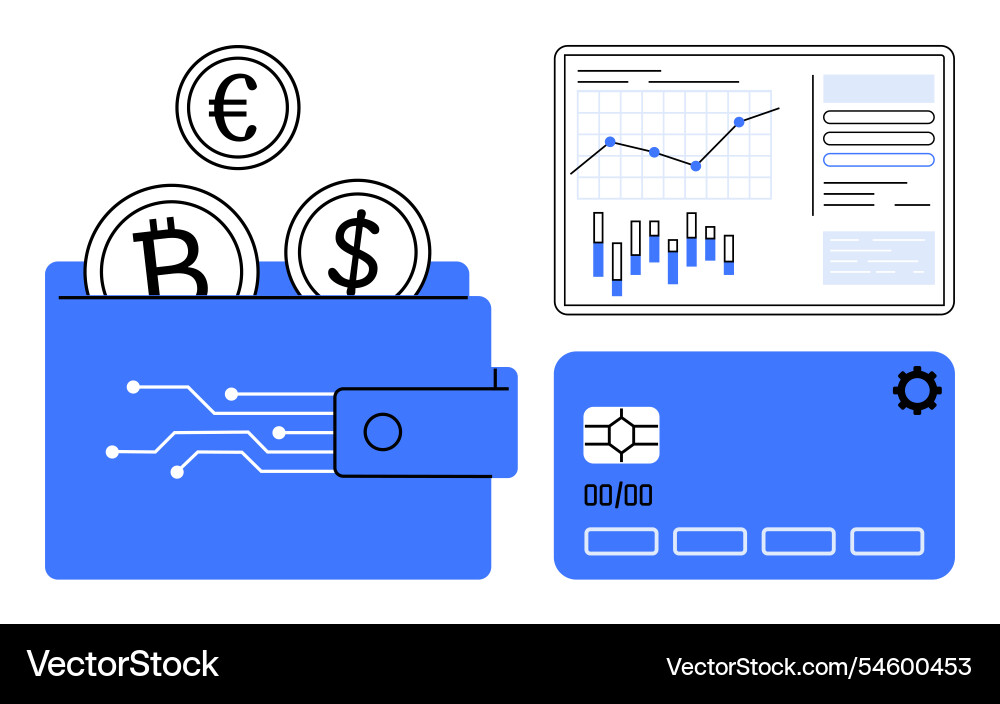 Digital wallet with cryptocurrency symbols Vector Image