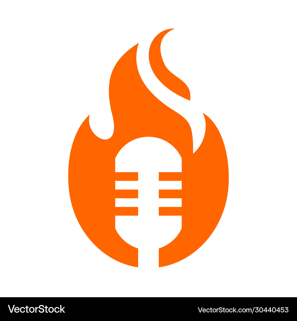 Microphone and fire flame logo template Royalty Free Vector