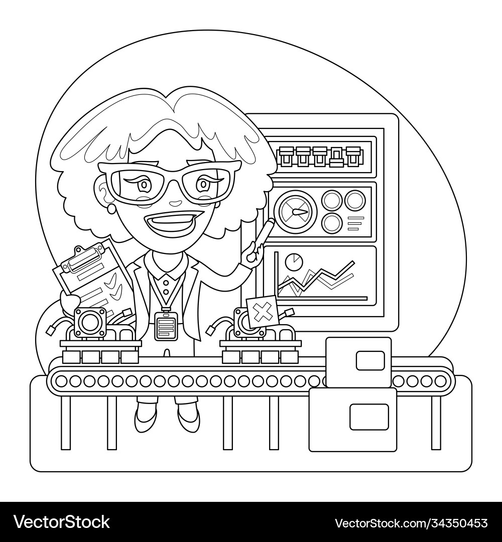 Quality inspector coloring page Royalty Free Vector Image