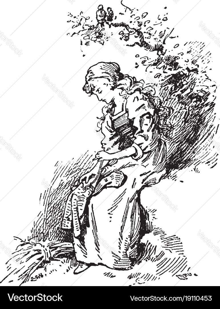 Vintage Girl Under Tree Royalty Free Vector Image