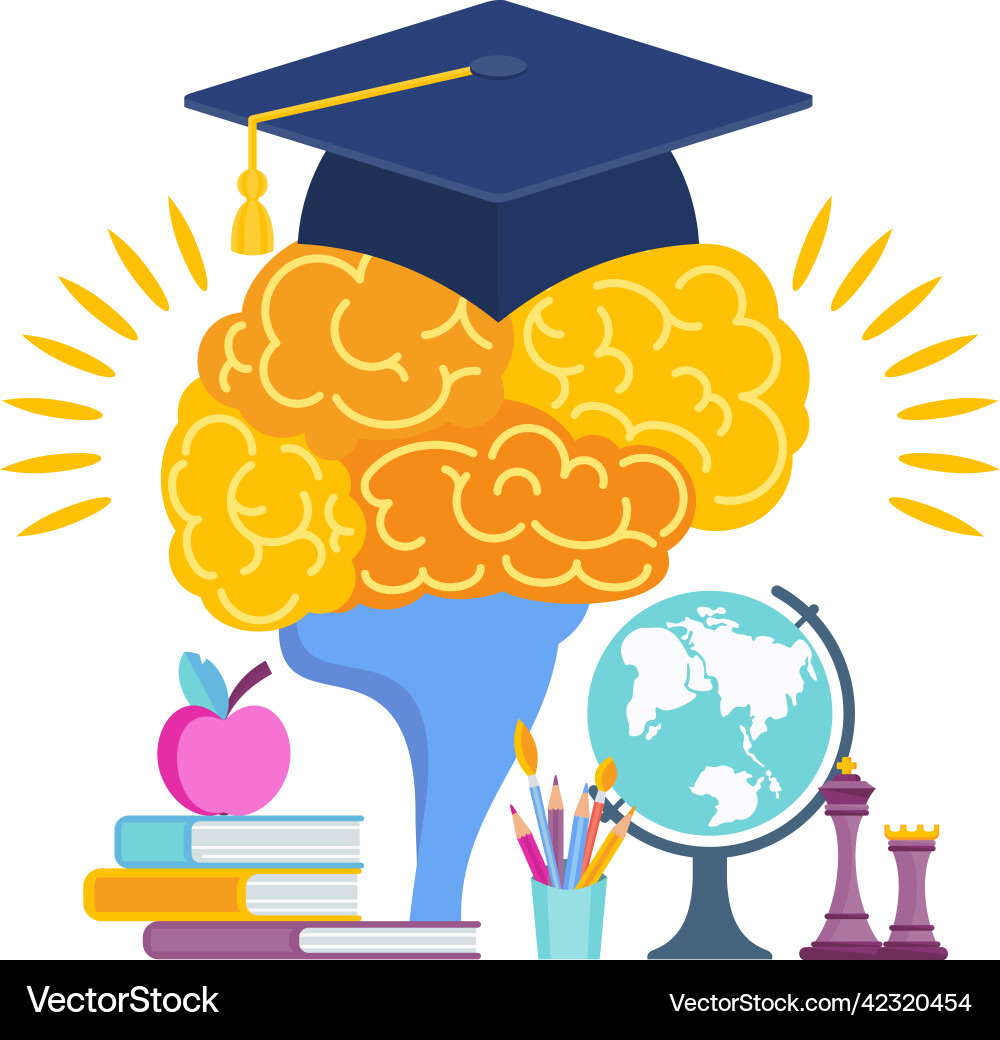 Brain and cap university graduate graduation Vector Image