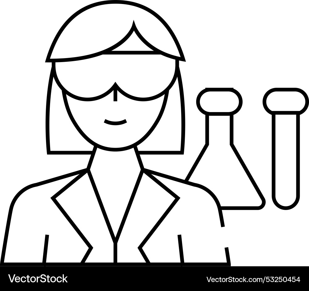 Chemist woman job line icon Royalty Free Vector Image