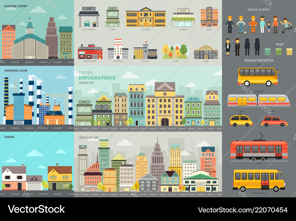 City life and transportation infographic elements Vector Image