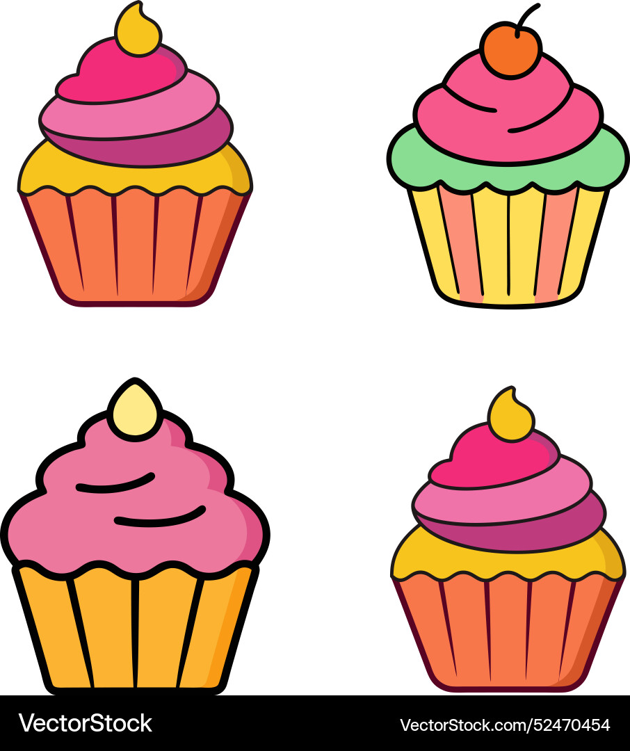 Cup cake set Royalty Free Vector Image - VectorStock