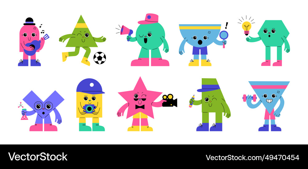 Cute mascot geometric design characters Royalty Free Vector