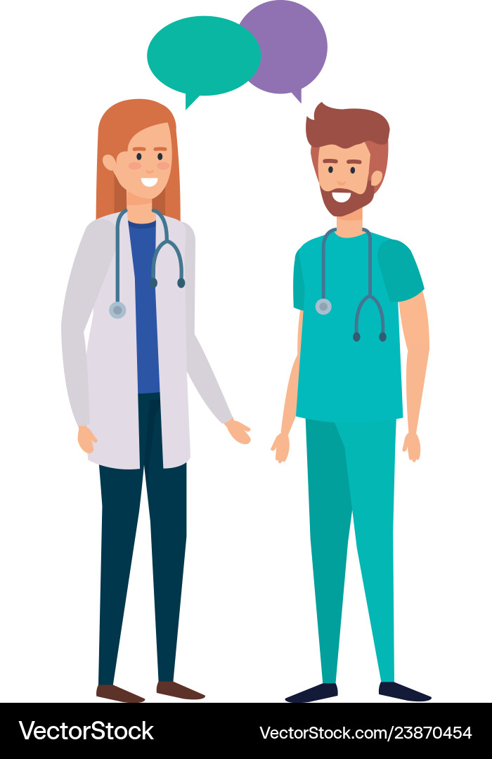 Doctors couple talking characters Royalty Free Vector Image