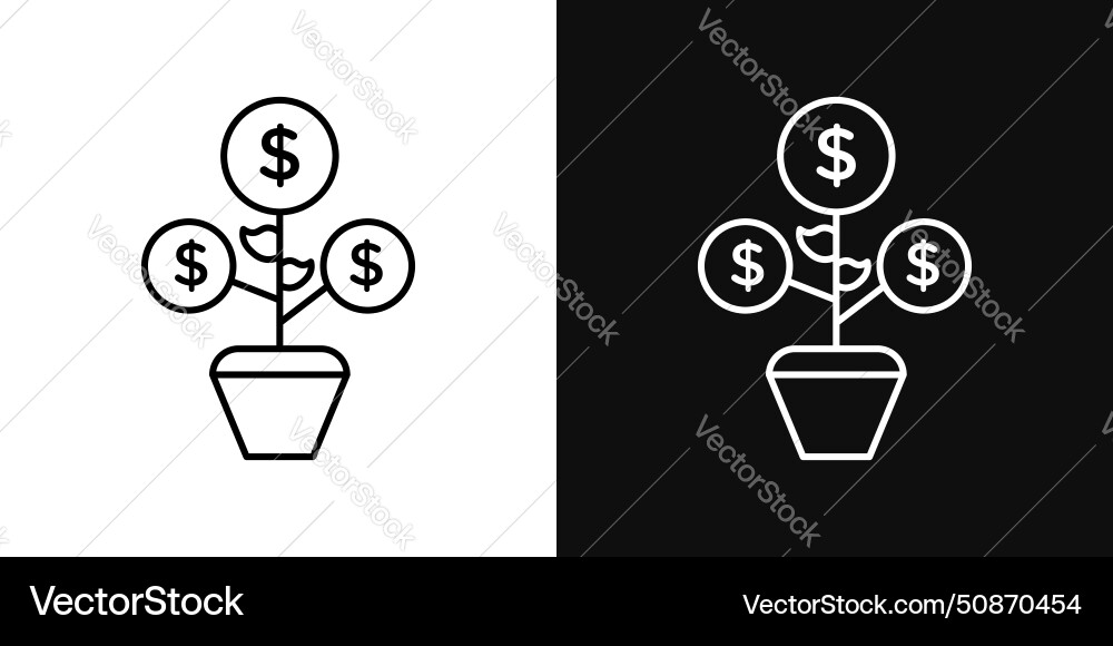 Money tree icon set plant growth symbol Royalty Free Vector